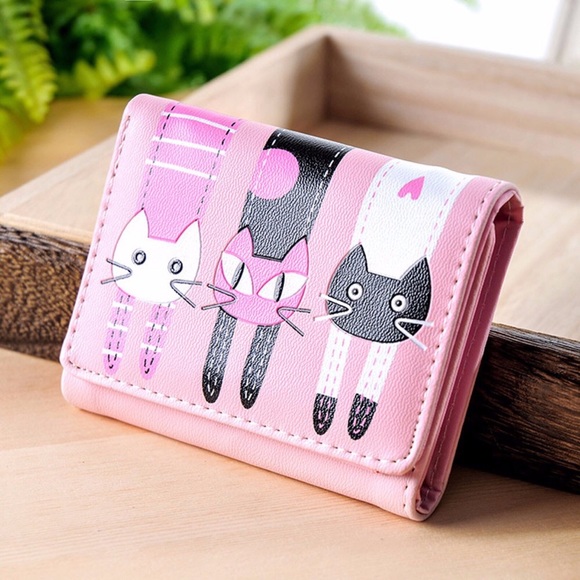 Bags | Vegan Leather Pink Cat Wallet | Poshmark